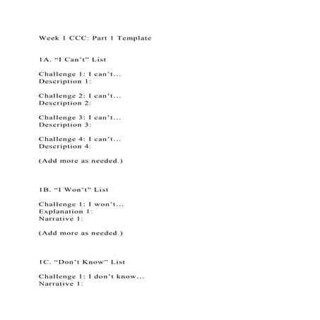 Week 1 CCC Part 1 Template1A. I Can’t” ListChallenge 1 .docx