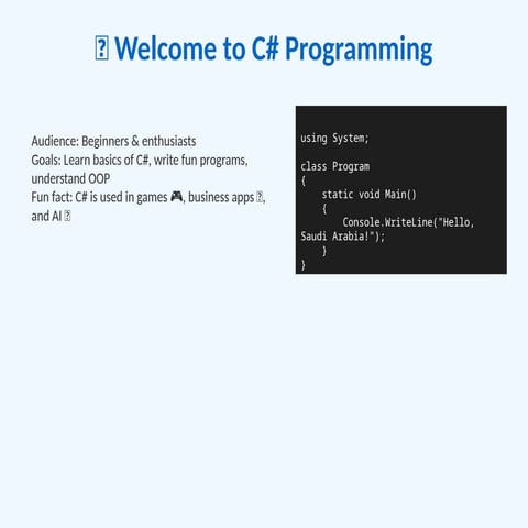 Week 1 C sharp and .NET learning course. | PPTX