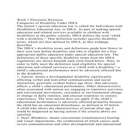 Week 1 Electronic Resource Categories of Disability Under IDEA.docx