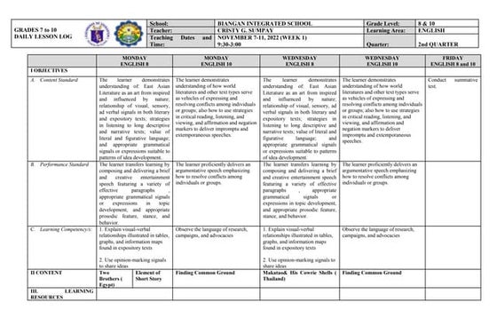 DLL GRADE 8 SECOND QUARTER. grade 8 lesson | DOCX