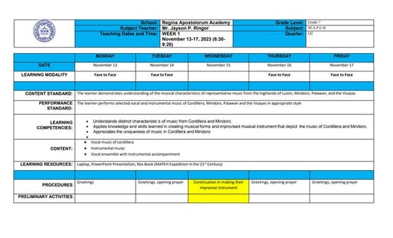 Curriculum Map Grade 7.pdf | Music | Entertainment