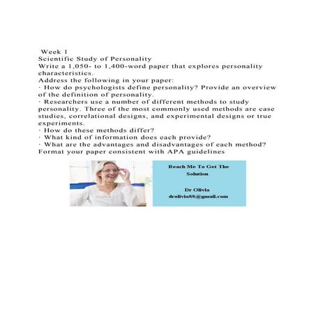 Week 1Scientific Study of PersonalityWrite a 1,050- to 1,40.docx
