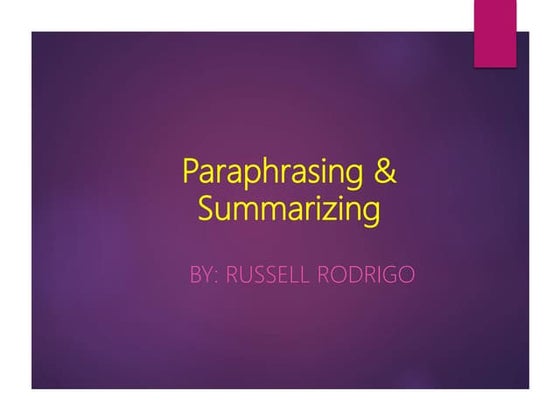 Week 1 Quoting, Paraphrasing & Summarizing | PDF | Homework and Study ...