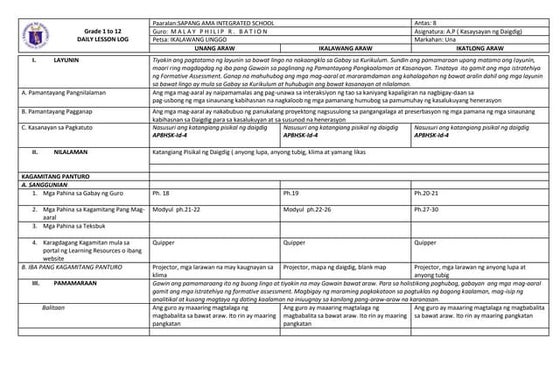Grade 1 daily lesson log. week 6 day 1 to 5 GMRC | PPT