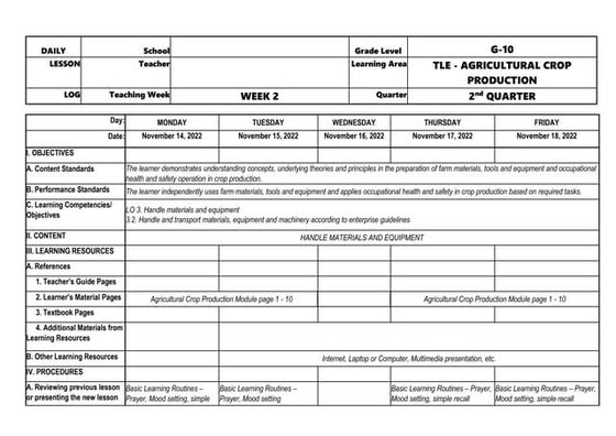 DLL Agriculture week 2.docx | Agriculture | Industries