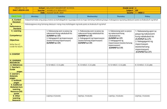 MATATAG CLASS-PROGRAM-GRADE-5-AND-6-edited.docx | Professional School | Postgraduate Education