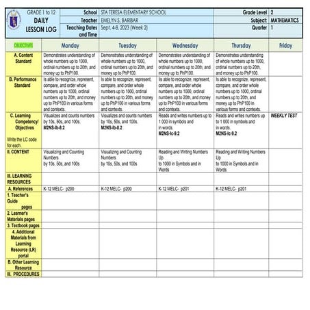 WEEK3-daily lesson log-Mathocx in Grade 2 | DOCX