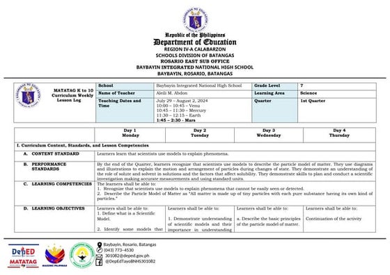 LE_Science7_Q1_week-2_final.pdf Learning Exemplar for science 7 MATATAG curriculum | PDF ...