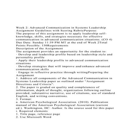 Week 2 Advanced Communication in Systems LeadershipAssign.docx