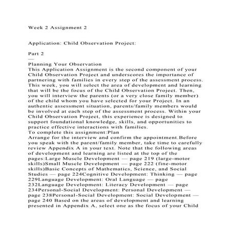 Week 2 Assignment 2 Application Child Observation Project | PDF