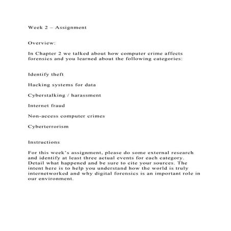 Week 2 – AssignmentOverviewIn Chapter 2 we talked about h.docx
