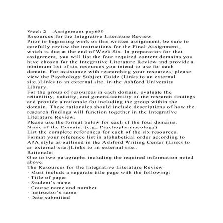 Week 2 – Assignment psy699Resources for the Integrative Literatu.docx