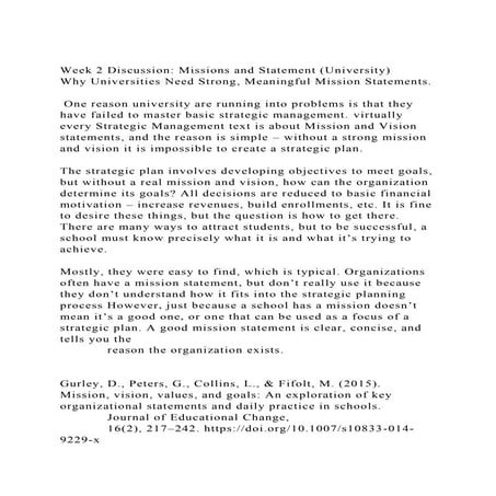 Week 2 Discussion Missions and Statement (University)Why Univer.docx