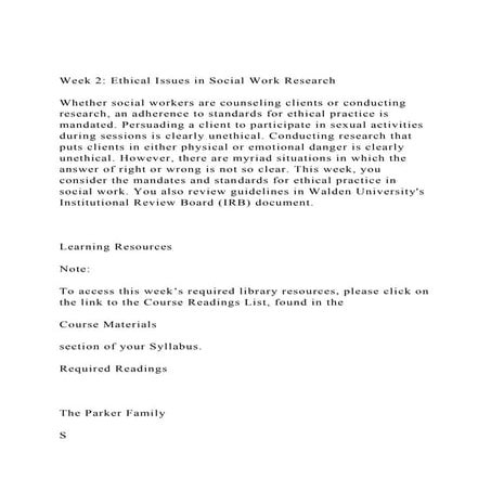 Week 2 Ethical Issues in Social Work ResearchWhether social | DOCX