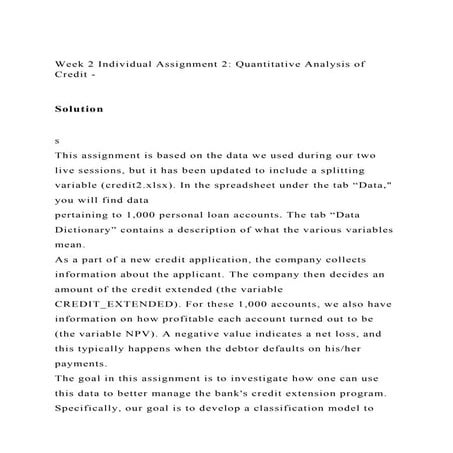 Week 2 Individual Assignment 2 Quantitative Analysis of Credit - .docx