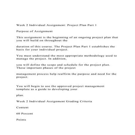 Week 2 Individual Assignment Project Plan Part 1 Purpose .docx