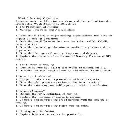 Week 2 Nursing ObjectivesPlease answer the following questions | DOCX ...