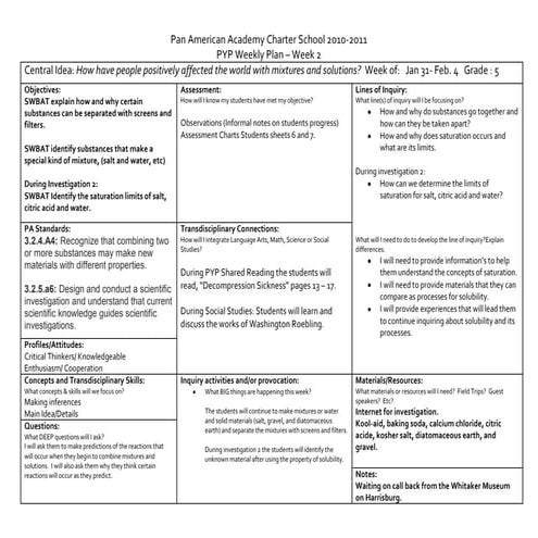 Week 2 pyp weekly plan | DOCX
