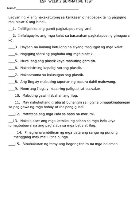 K to 12 Edukasyon sa Pagpapakatao Grade 2 (3rd Periodical Exam) | PDF