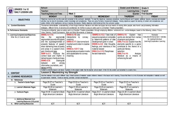 English 9 Q1 Week 1 | DOCX | Educational Assessment | Education