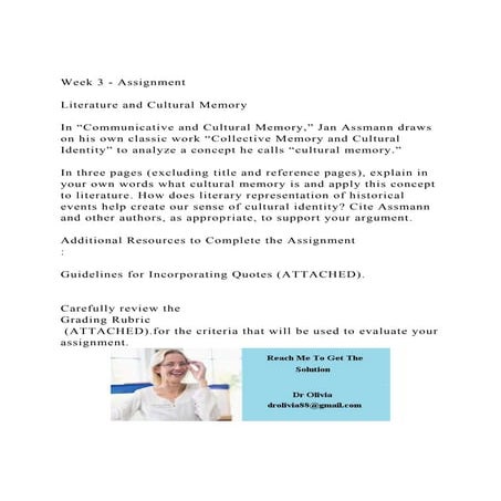 Week 3 - AssignmentLiterature and Cultural MemoryIn Com.docx