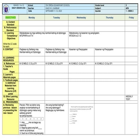 WEEK3-daily lesson log-MTB.docx in Grade 2 | DOCX