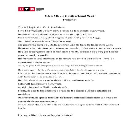 Week 3 transcript - a day in the life of lionel messi | PDF