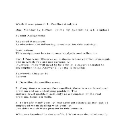 Week 3 Assignment 1 Conflict AnalysisDue Monday by 159a.docx | Educational Assessment | Education