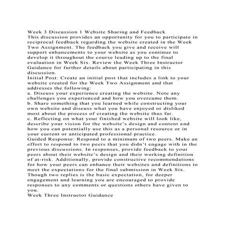 Week 3 Discussion 1 Website Sharing and FeedbackThis discussion | DOCX ...