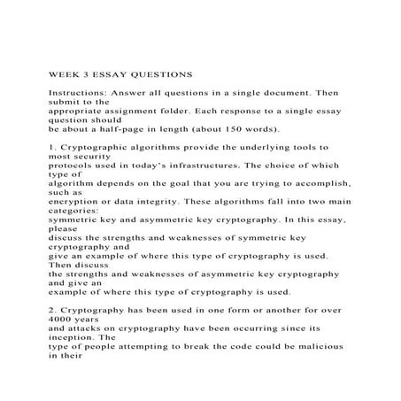 WEEK 3 ESSAY QUESTIONS Instructions Answer all questions .docx