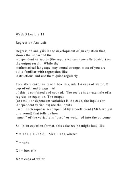 Week 3 Lecture 11 Regression Analysis Regression Analy Docx