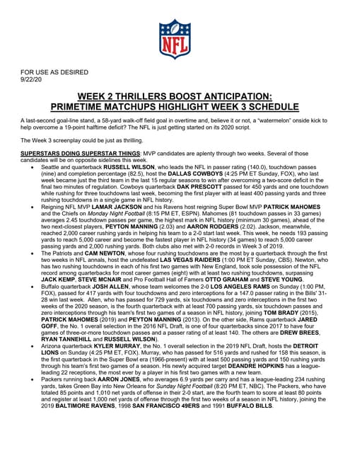 NFL SOAP BOX WEEKLY REPORTS- 2024 NFL Schedules | PDF