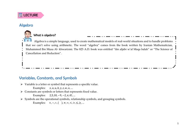 GRADE 7 Algebraic Expressions PowerPoint | PPTX