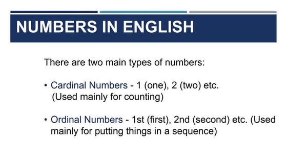 Cardinal and ordinal numbers ppt | PPT
