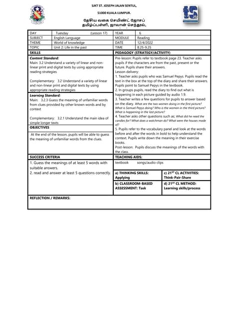 CONTOH RPH PRASEKOLAH (bahasa inggeris) | PDF