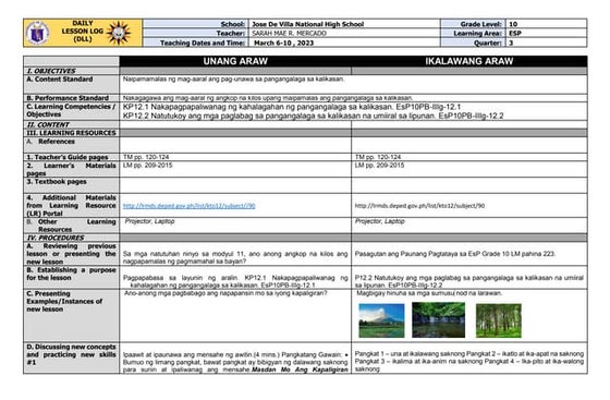 Grade 1 daily lesson log. week 6 day 1 to 5 GMRC | PPT