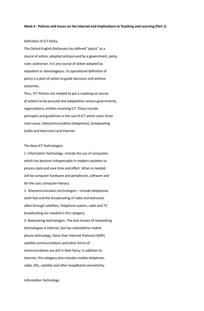 ICT POLICIES, ICT SAFETY ISSUES AND USES OF ICT IN TEACHING AND ...