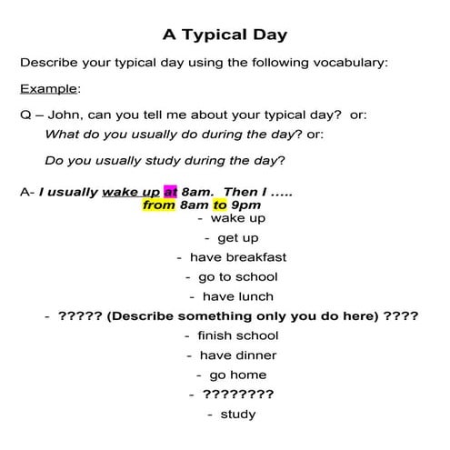 Week 4 - Class 2 - Describing a Typical Day | DOC | Food & Drink