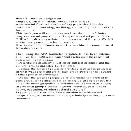 Week 4 - Written Assignment Prejudice, Discrimination, Power, an.docx