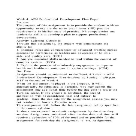Week 4 APN Professional Development Plan PaperPurpose The pur | DOCX