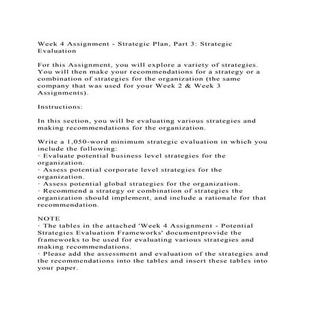 Week 4 Assignment - Strategic Plan, Part 3 Strategic Evaluation.docx