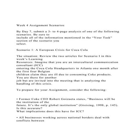 Week 4 Assignment Scenarios By Day 7, submit a 3- to 4-pa.docx