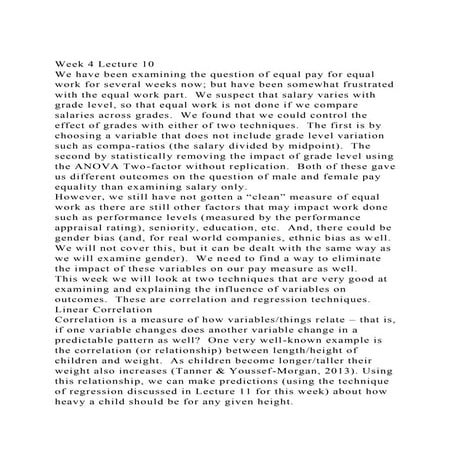 Week 4 Lecture 10 We have been examining the question of equal p.docx