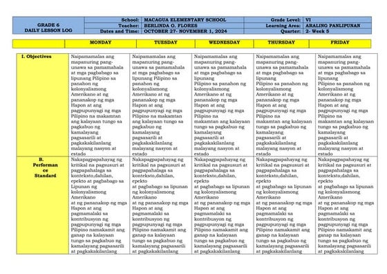 Daily Lesson Log ESP 6 Quarter 2 Week 1. | DOCX