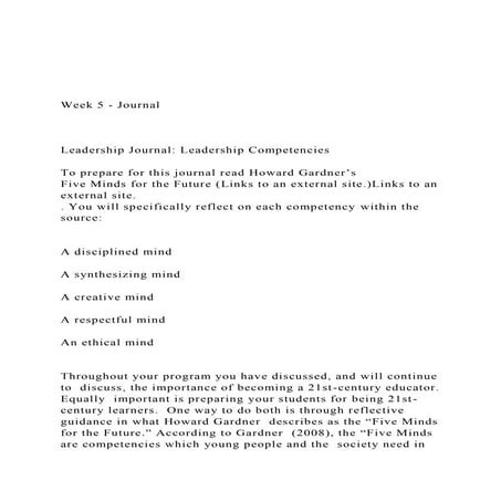 Week 5 - Journal Leadership Journal Leadership Co | DOCX