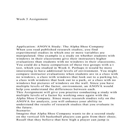 Week 5 AssignmentApplication ANOVA Study The A.docx | Educational Assessment | Education
