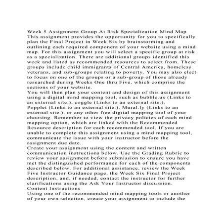 Week 5 Assignment Group At Risk Specialization Mind MapThis assi.docx | Educational Assessment ...