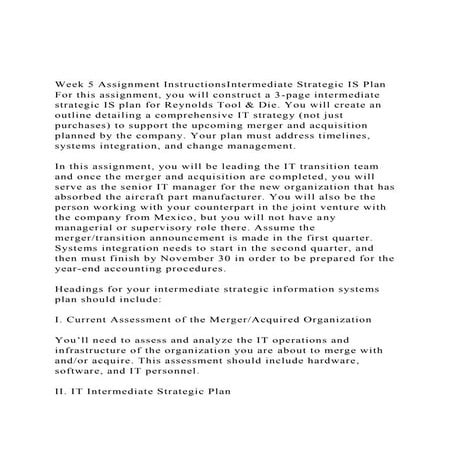 Week 5 Assignment InstructionsIntermediate Strategic IS Plan.docx