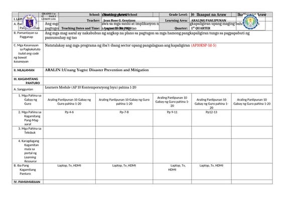 Detailed Lesson Plan- Araling Panlipunan 10 | DOCX