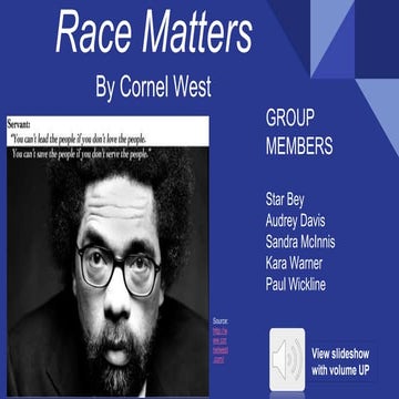 Week 5 book group Race Matters by Dr. Cornel West | PPT
